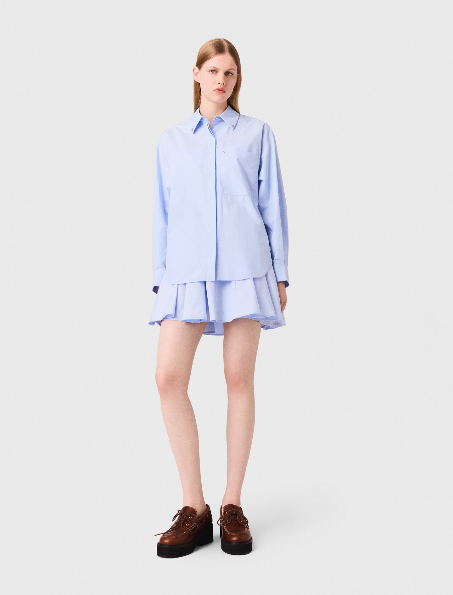 Long poplin blouse Blue For Women | Maje