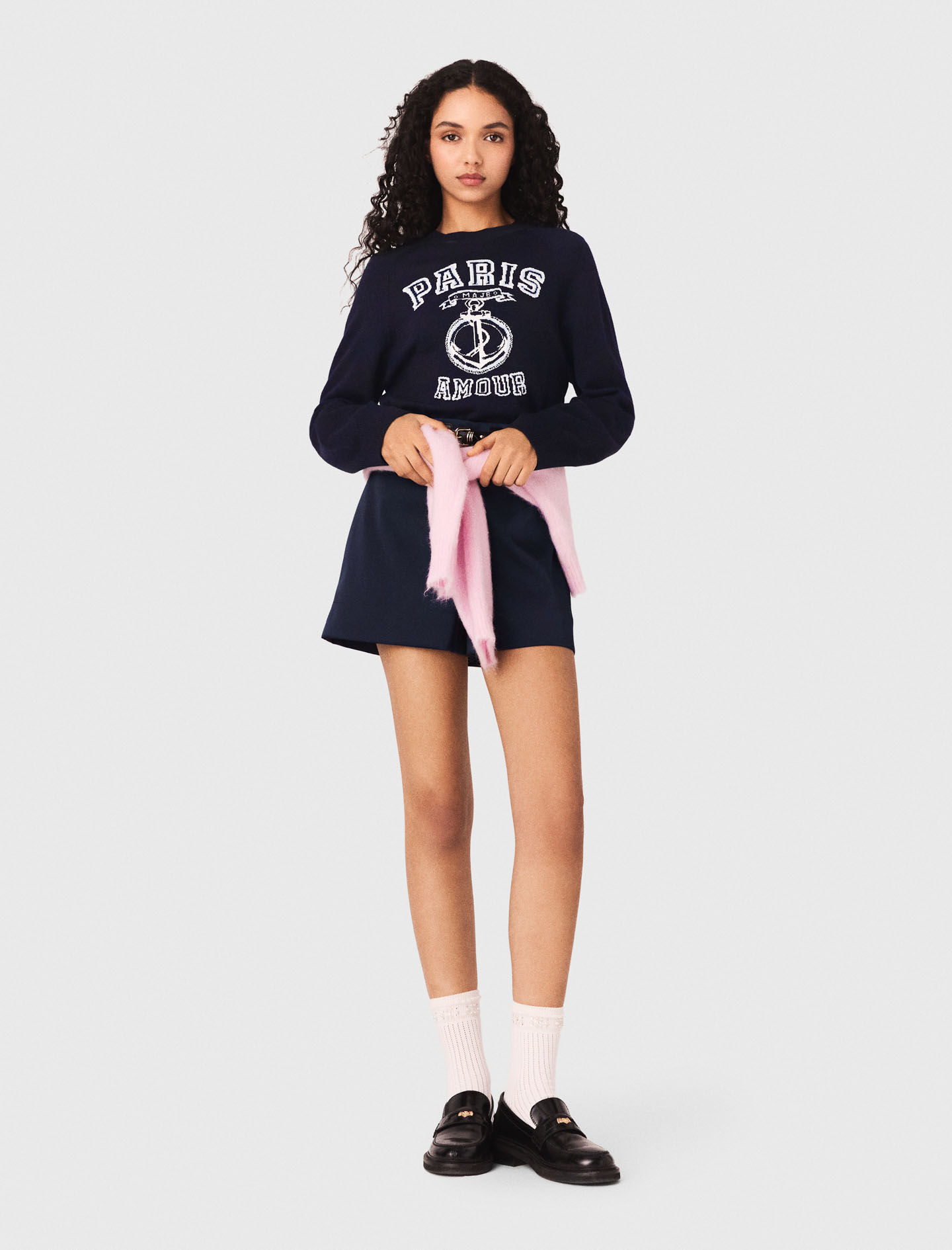 Round neck slogan sweater Blue For Women | Maje