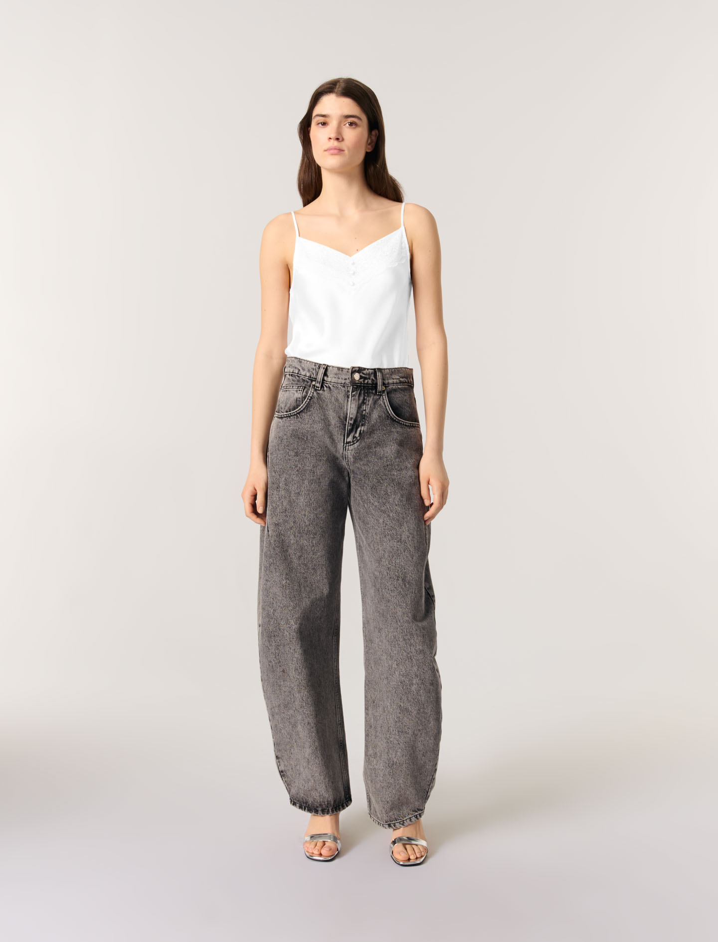 Silk satin and lace slip top White For Women | Maje