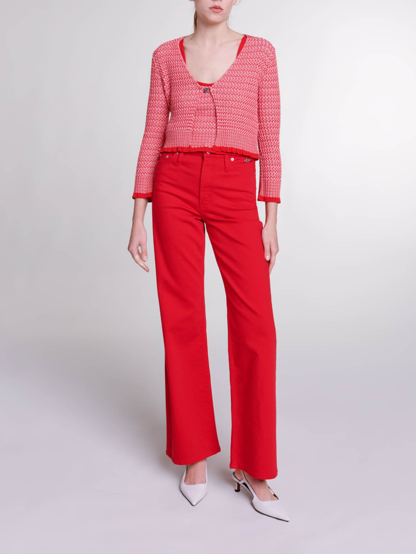 Herringbone knit twin set Red For Women | Maje