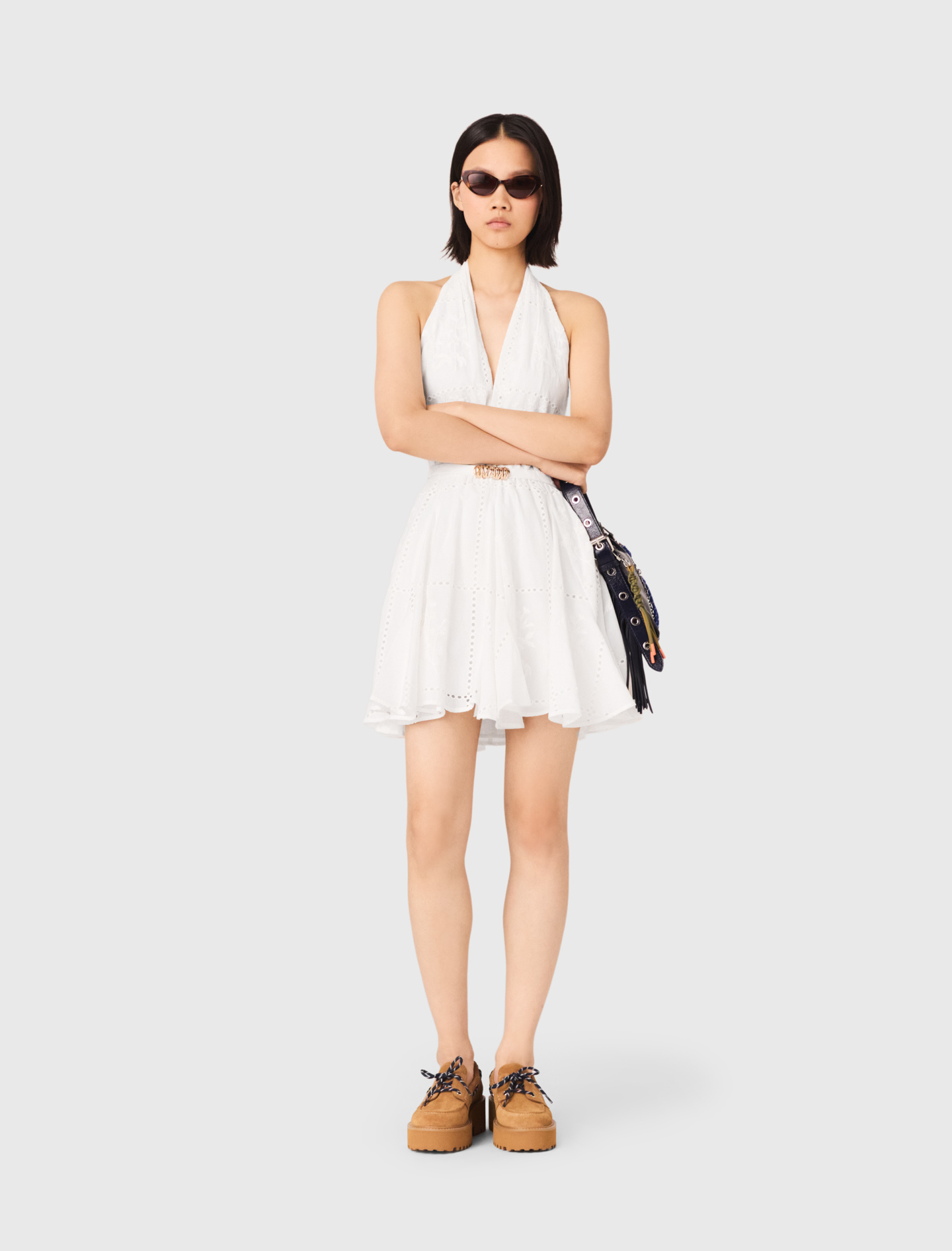 Mini embroidered backless dress White For Women | Maje