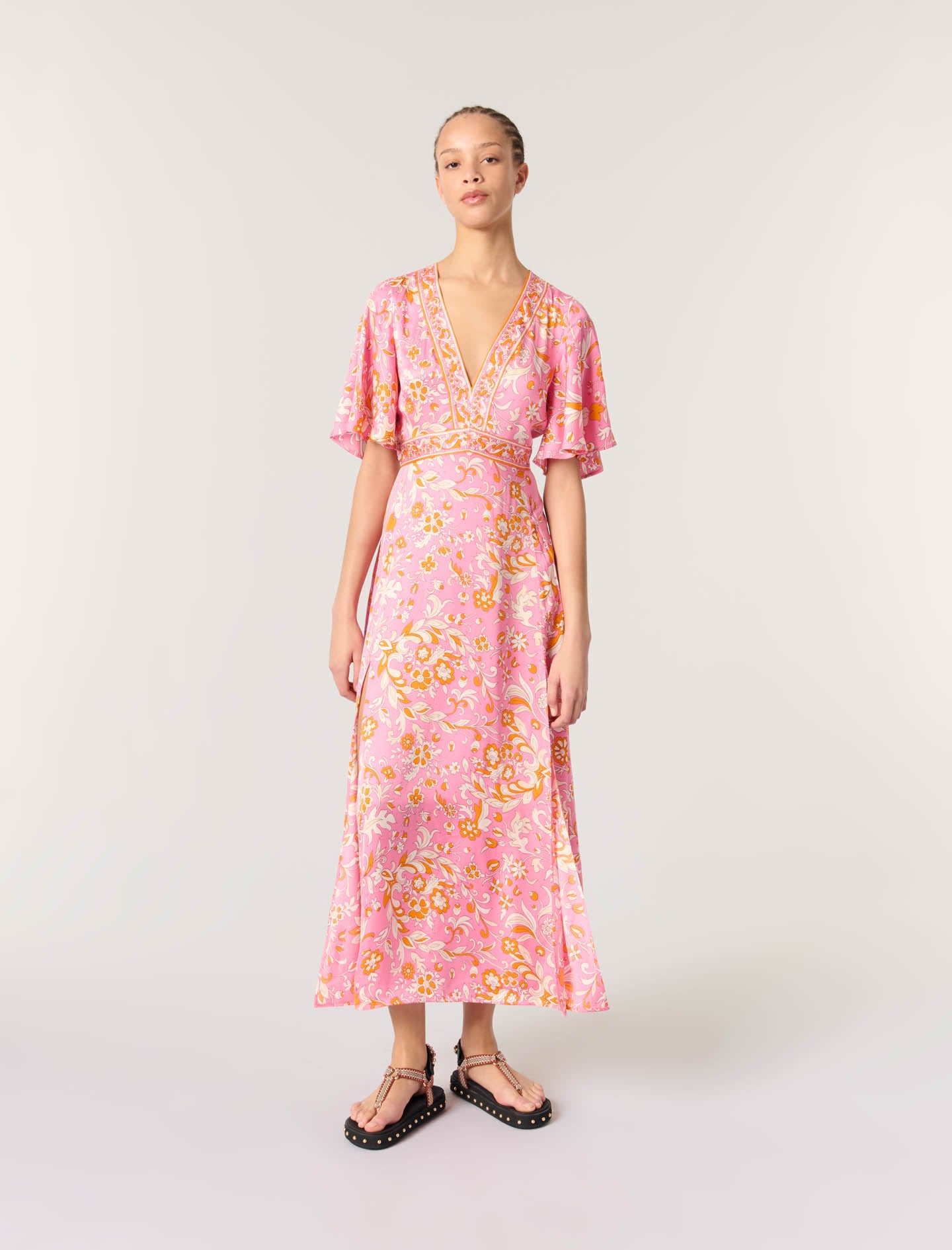 Patterned flowing maxi dress Multicolor For Women | Maje