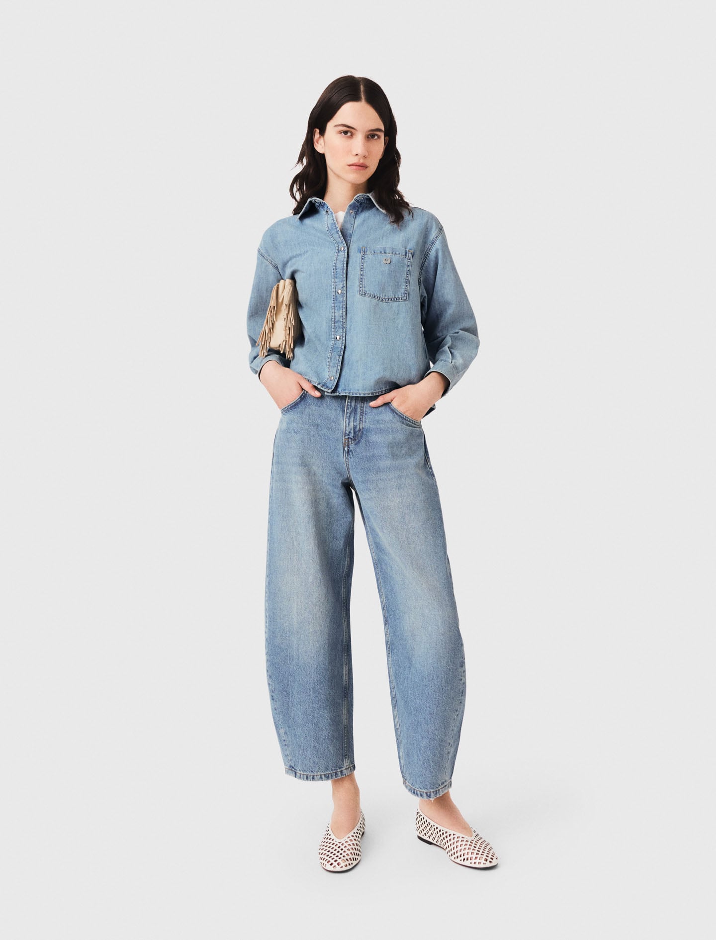 Denim shirt with logo Blue For Women | Maje